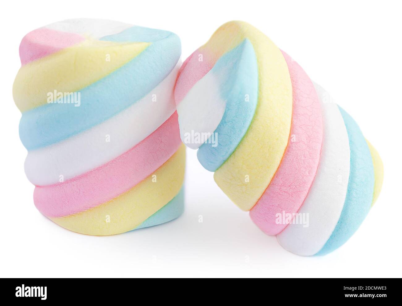 Marshmallow candy isolated on white background. Close-up of rainbow ...