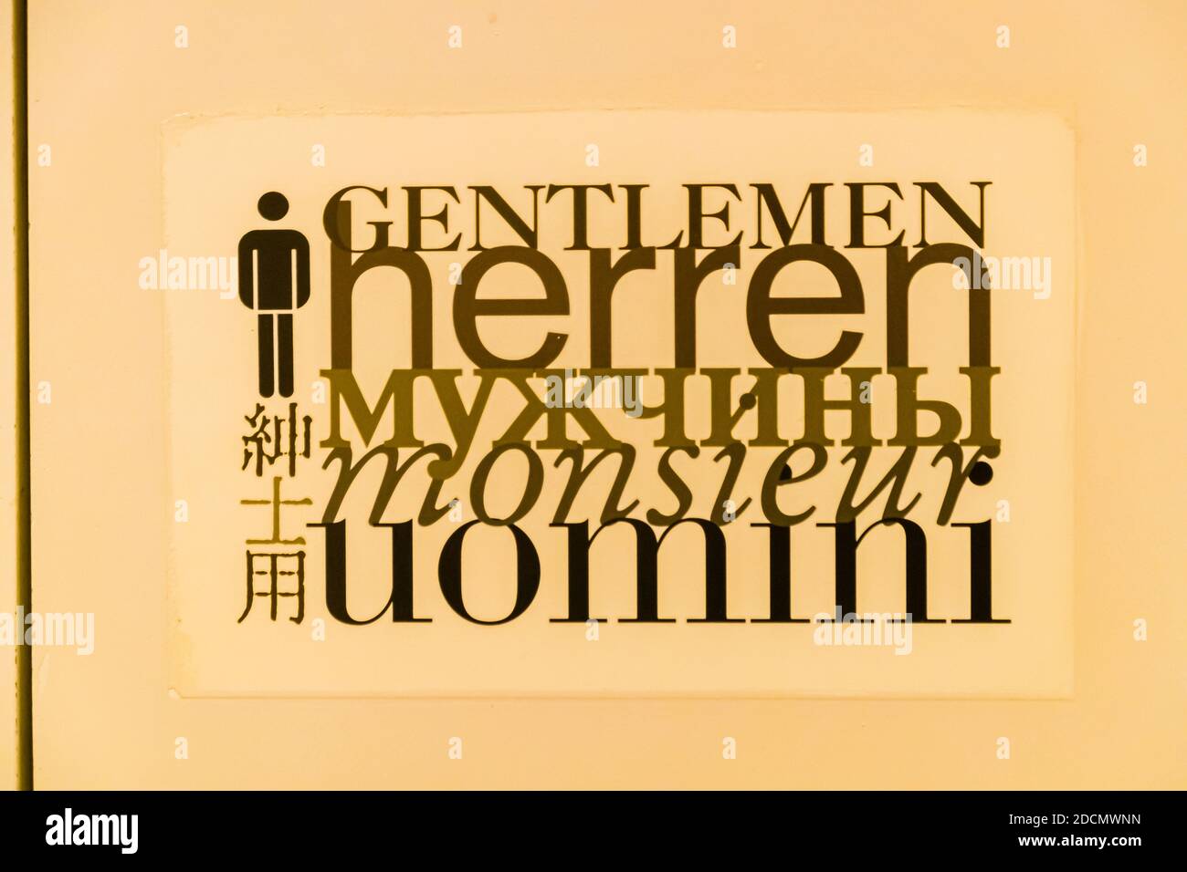 International multilingual signage for the men's room in the Hotel ...