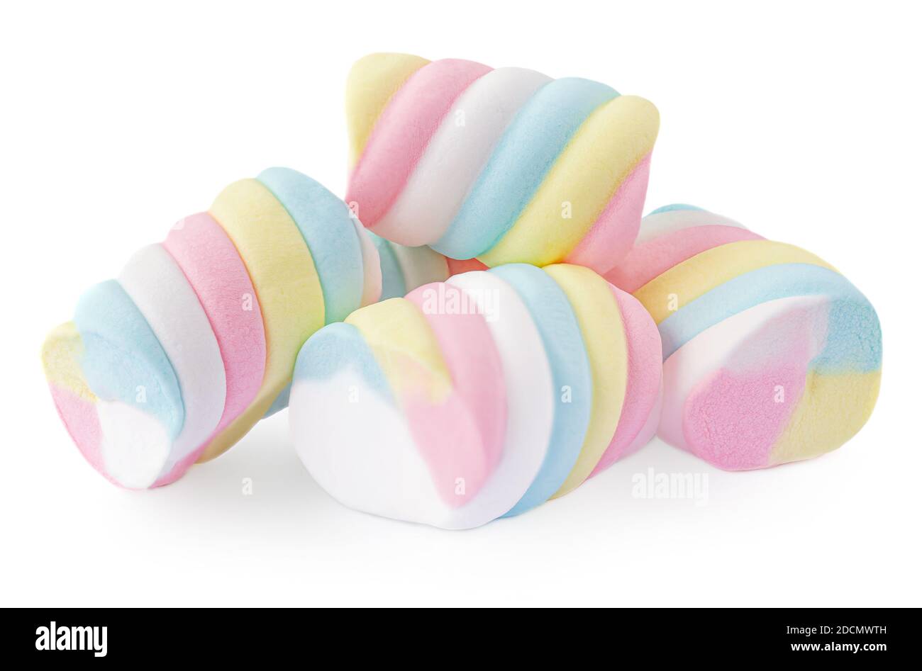 Marshmallow candy isolated on white background. Close-up of rainbow ...