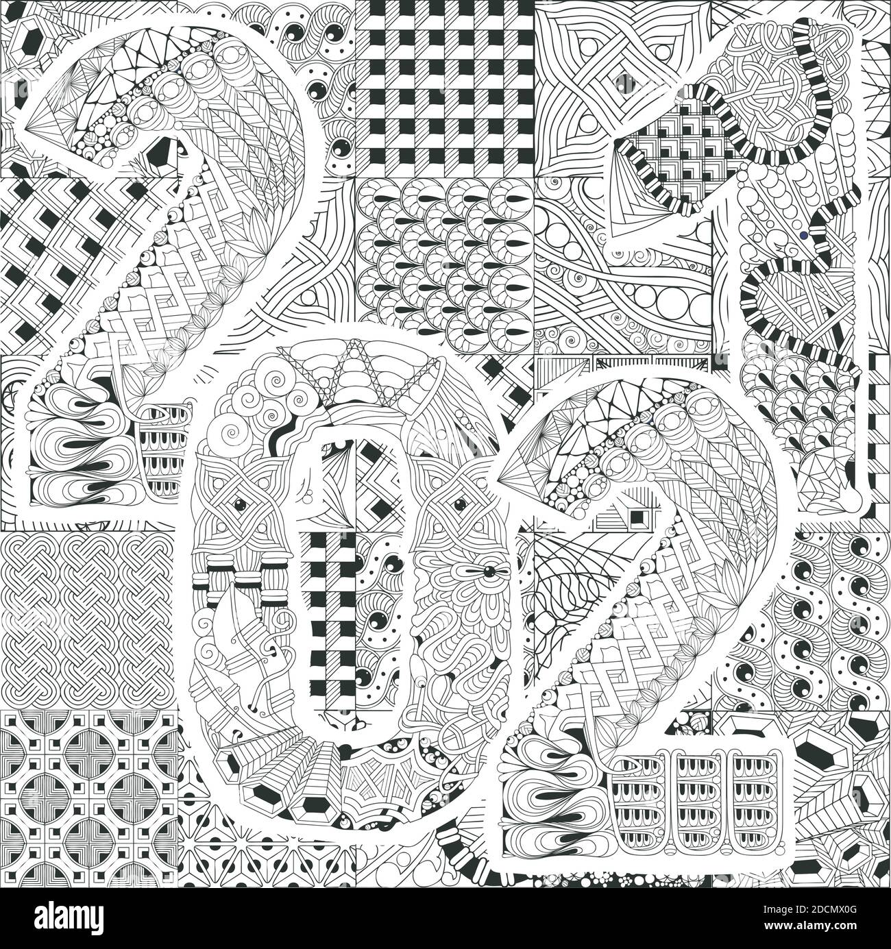 Hand-painted art design for coloring. Number two thousand and twenty ...