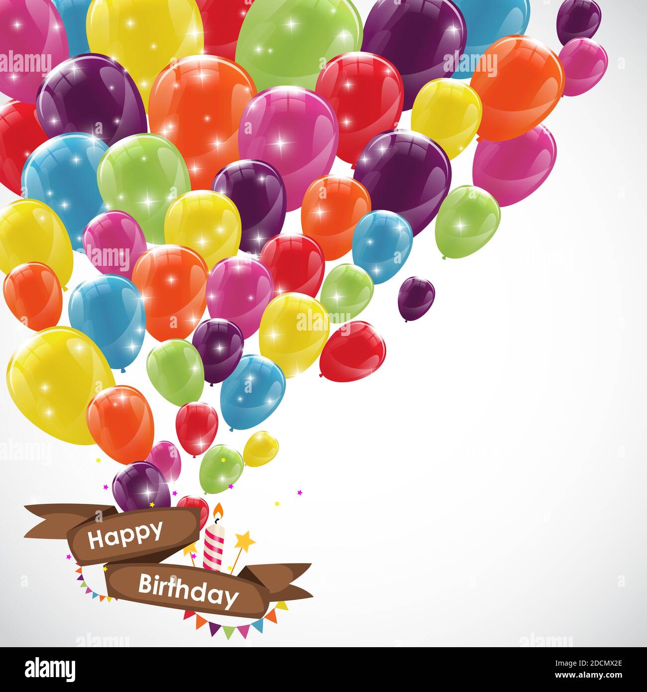 Happy Birthday Card Template with Balloons, Ribbon and Candle ...