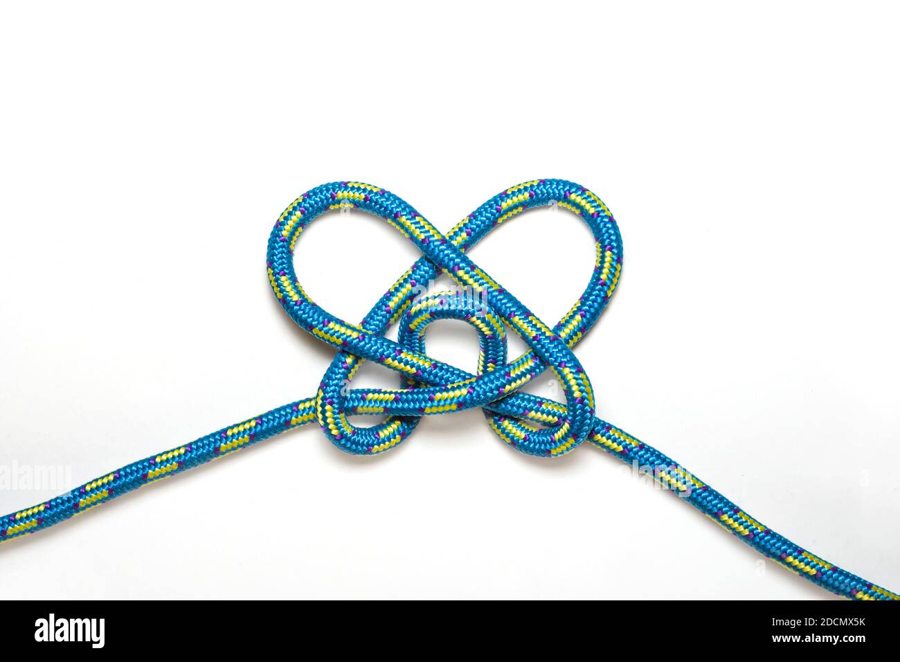 Alpine butterfly knot on a white background - step 1/3 Stock Photo - Alamy
