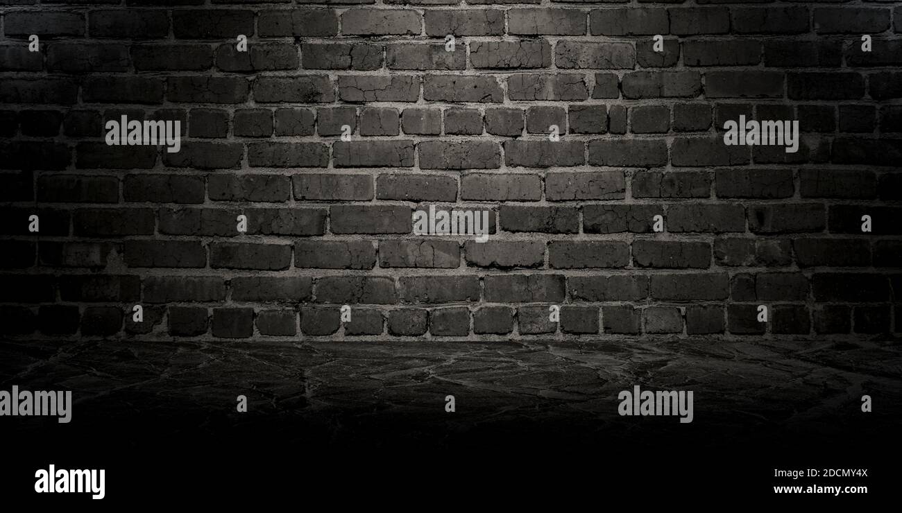 Empty dark brick wall, studio room, for displaying your products ...