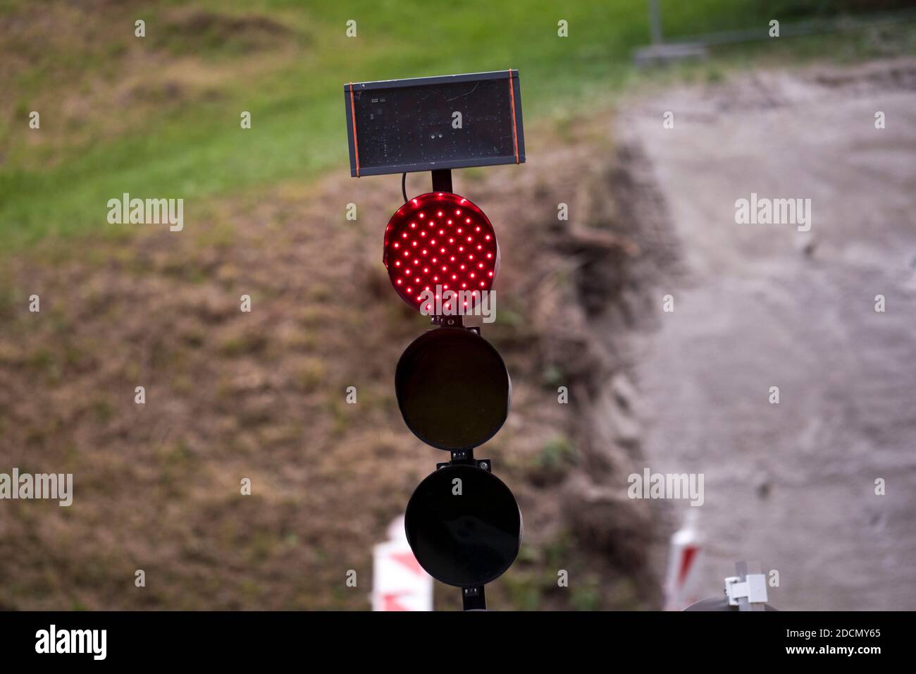 mobile traffic light on the street, visual signal for road users Stock ...