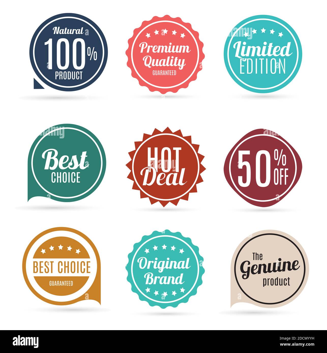 Sale and Product Quality Label Set in Retro Colors Illustration Stock ...