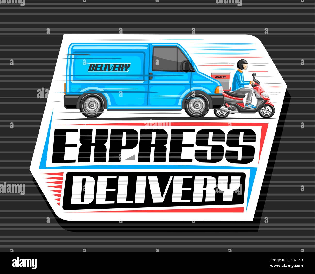 Vector logo for Express Delivery, white sticker with illustration of ...