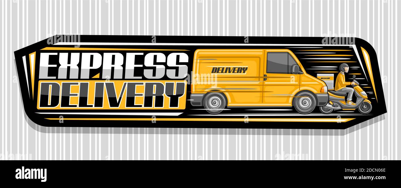 Vector banner for Express Delivery, dark horizontal signboard with ...