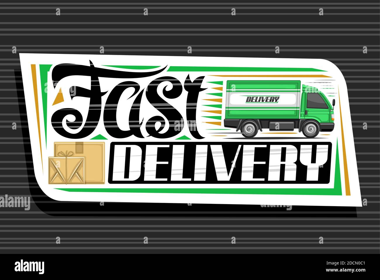 Vector logo for Fast Delivery, white decorative signboard with ...