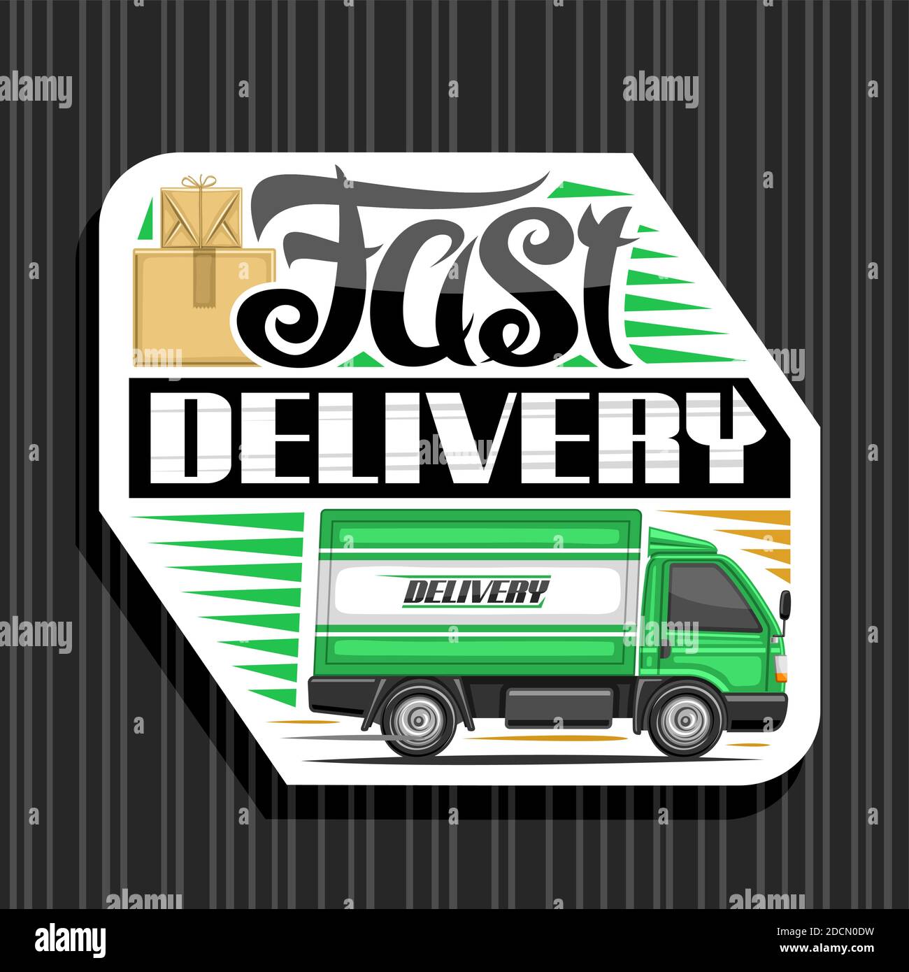 Vector logo for Fast Delivery, white decorative signboard with ...