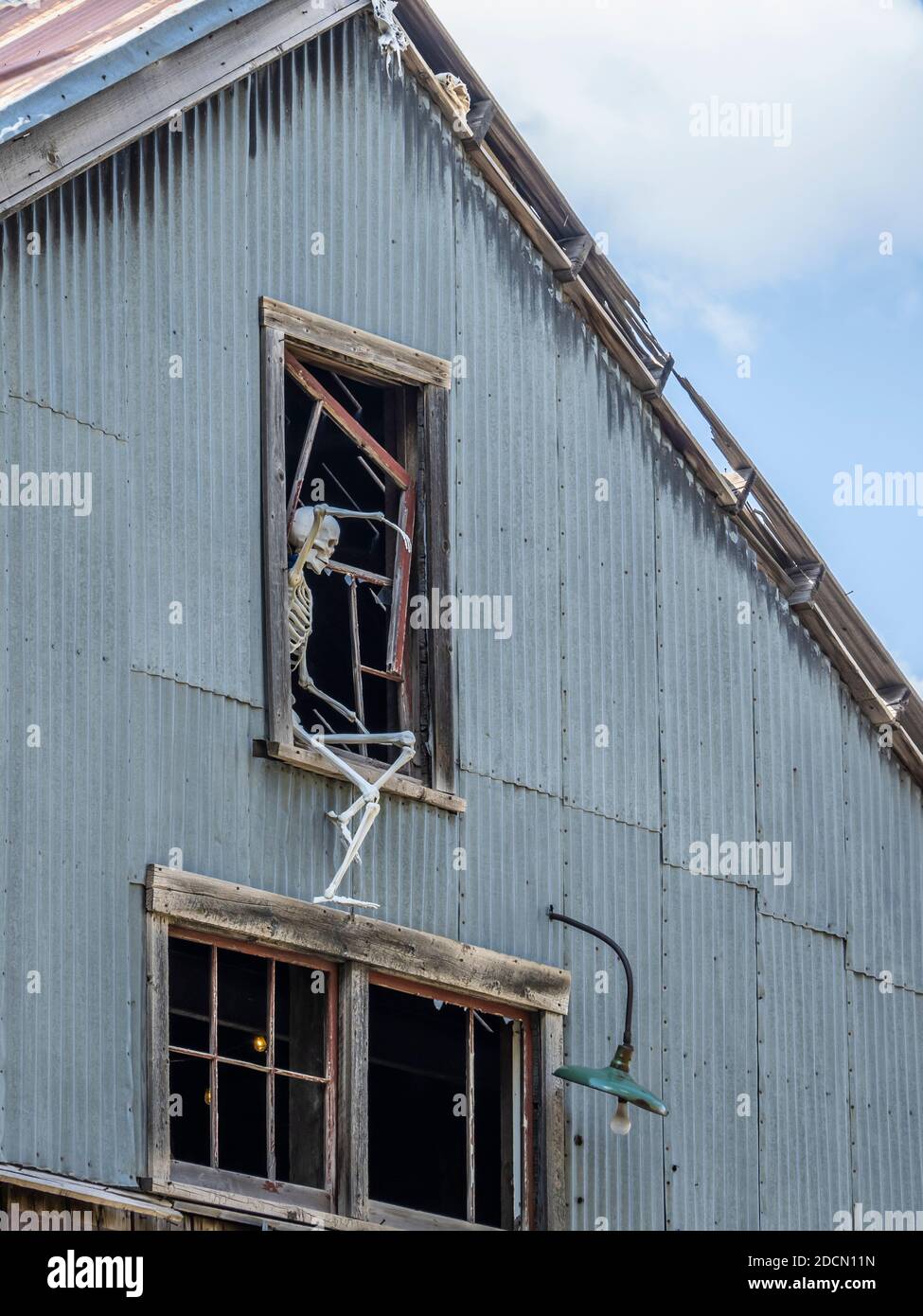 Skeleton in the window, Silver Bell Mine, Ophir Loop, Colorado Stock ...