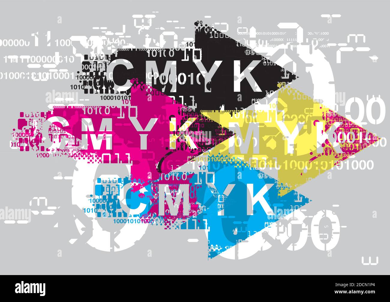 Expressive Arrows with binary codes, print data. Grunge stylized arrows ...