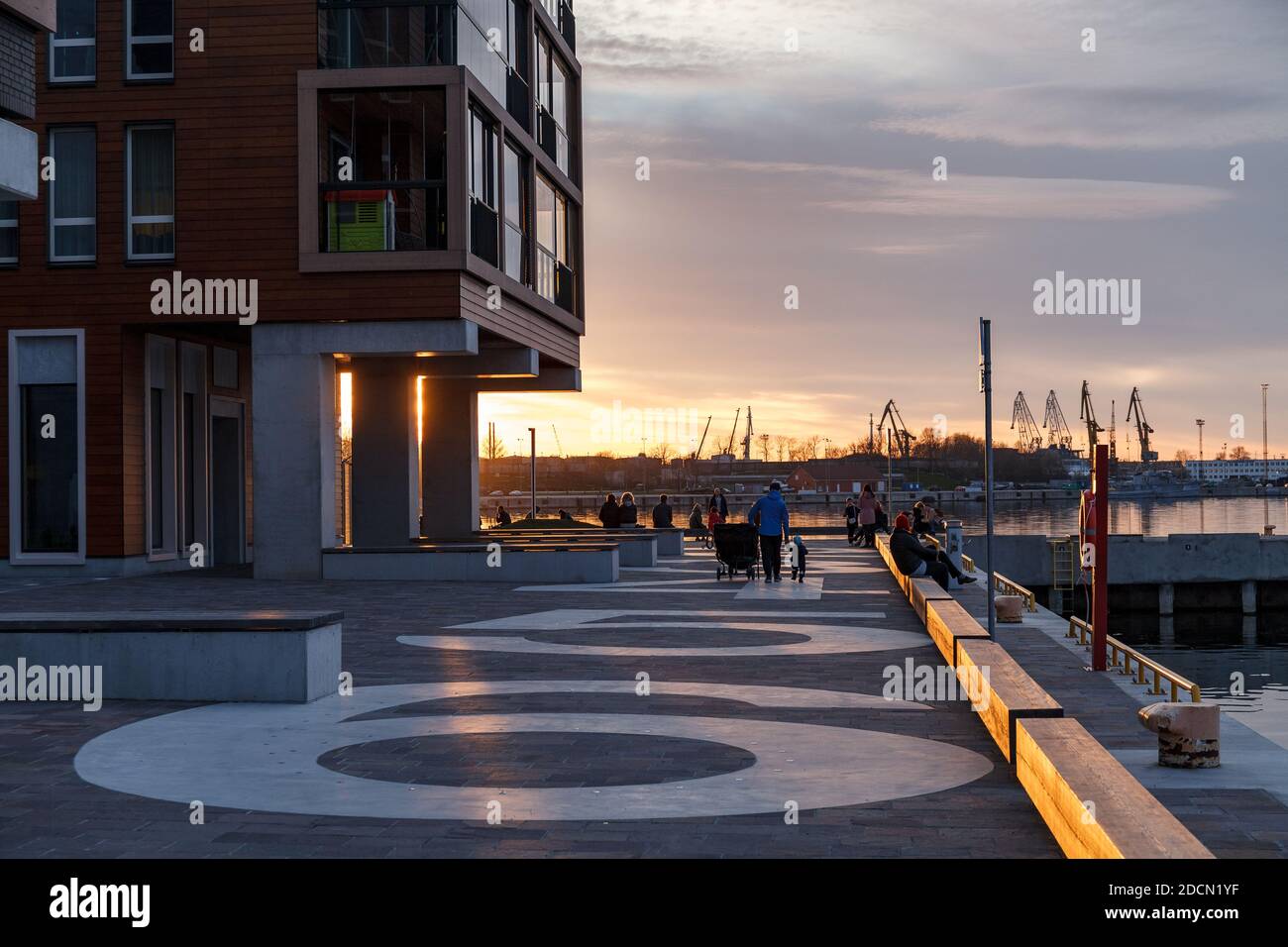 A new residential area at Port Noblessner. Spring sunset time Stock ...