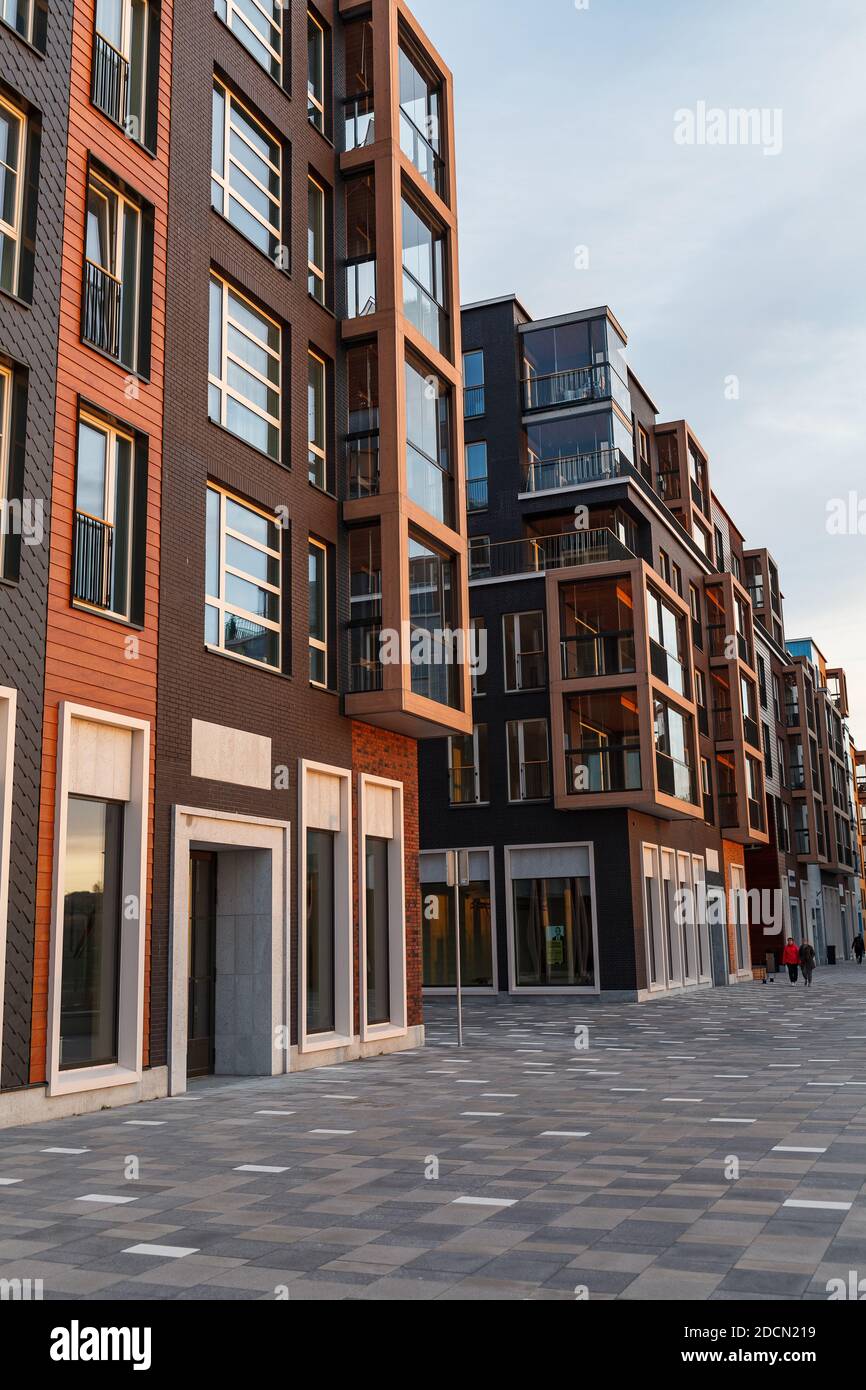 A new residential area at Port Noblessner. Spring sunset time Stock ...