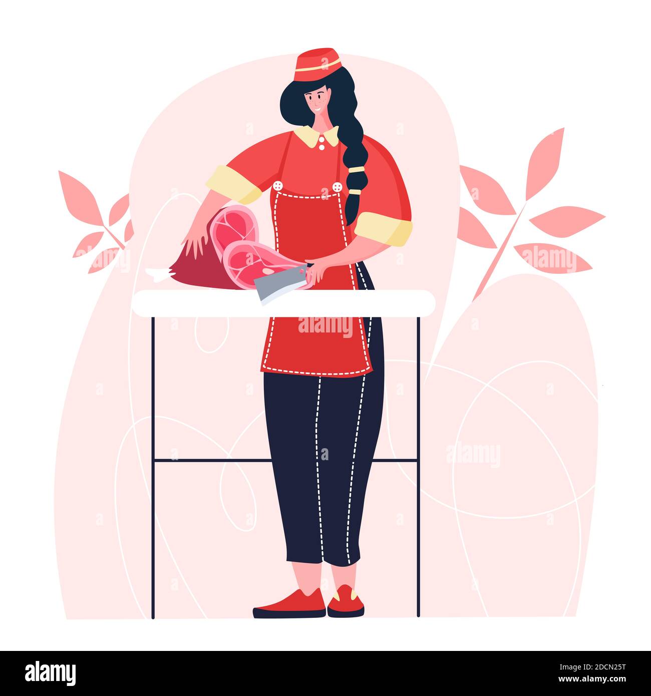 Butcher woman. Female profession. Feminism. Fresh meat and meat ...