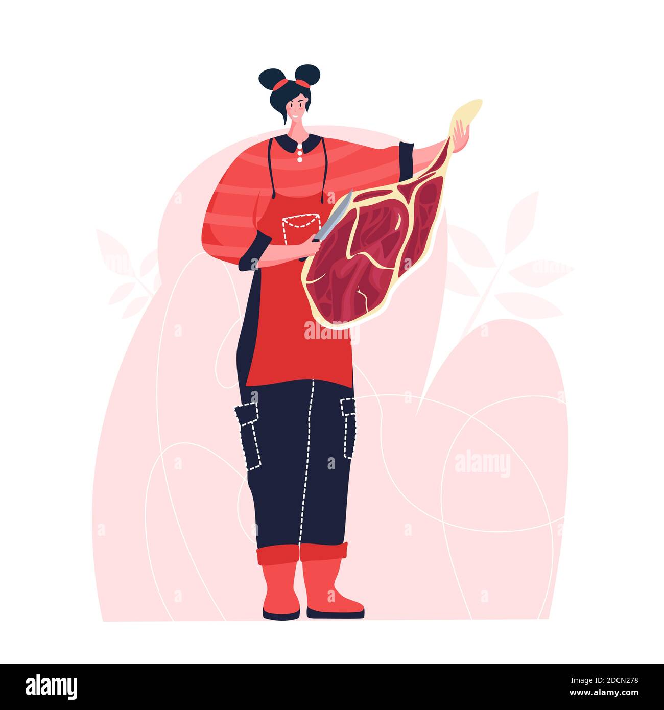 Butcher woman. Female profession. Feminism. Fresh meat and meat ...