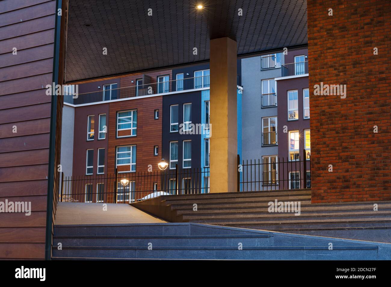 A new residential area at Port Noblessner. Spring sunset time Stock ...