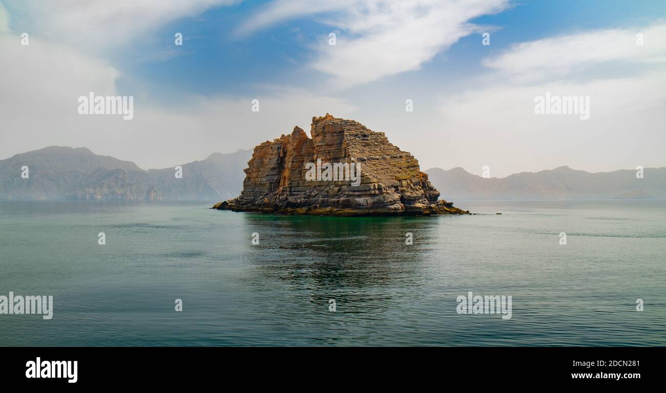 Sea tropical landscape with mountains and fjords, Oman Stock Photo - Alamy