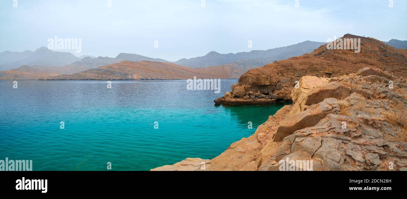 Sea tropical landscape with mountains and fjords, Oman Stock Photo - Alamy