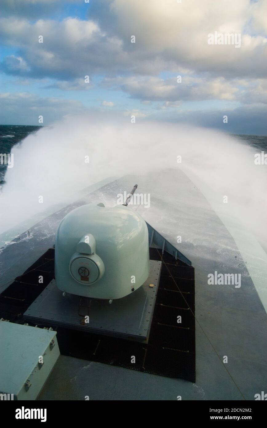 The Danish frigate Thetis in heavy seas during NATO exercises of the ...