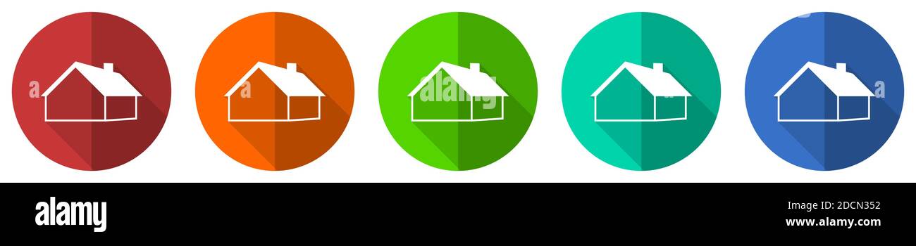 House and real estate concept vector icon set, red, blue, green and ...