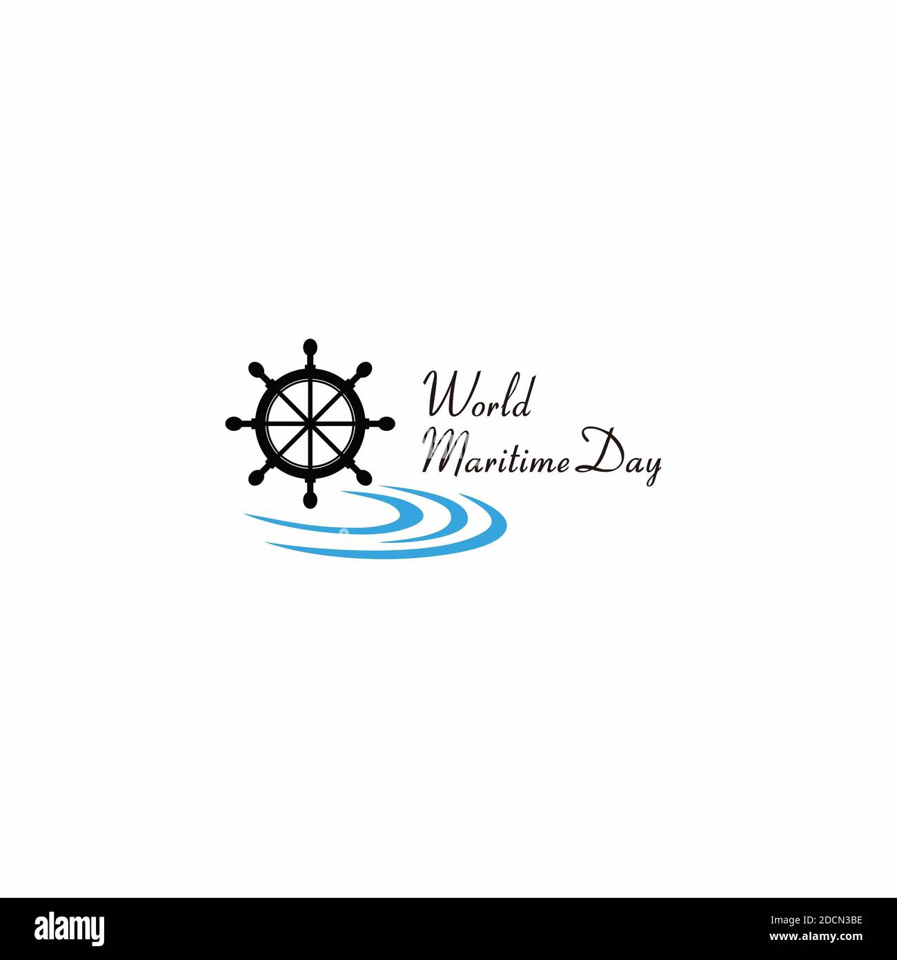 symbol world maritime day with wave and ship steering wheel logo design ...