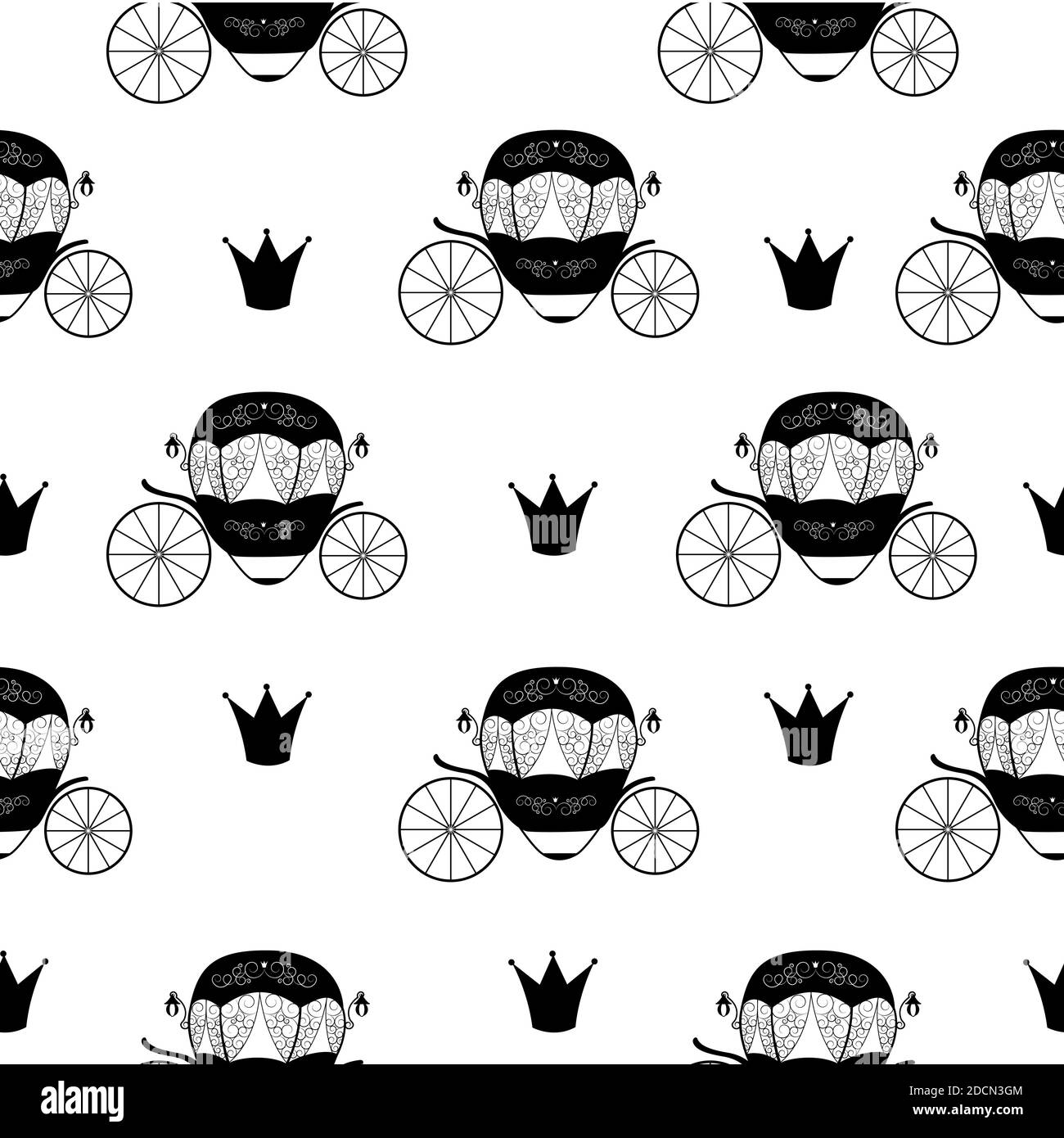 Princess Cinderella Fairytale Carriage. Seamless Pattern Background ...