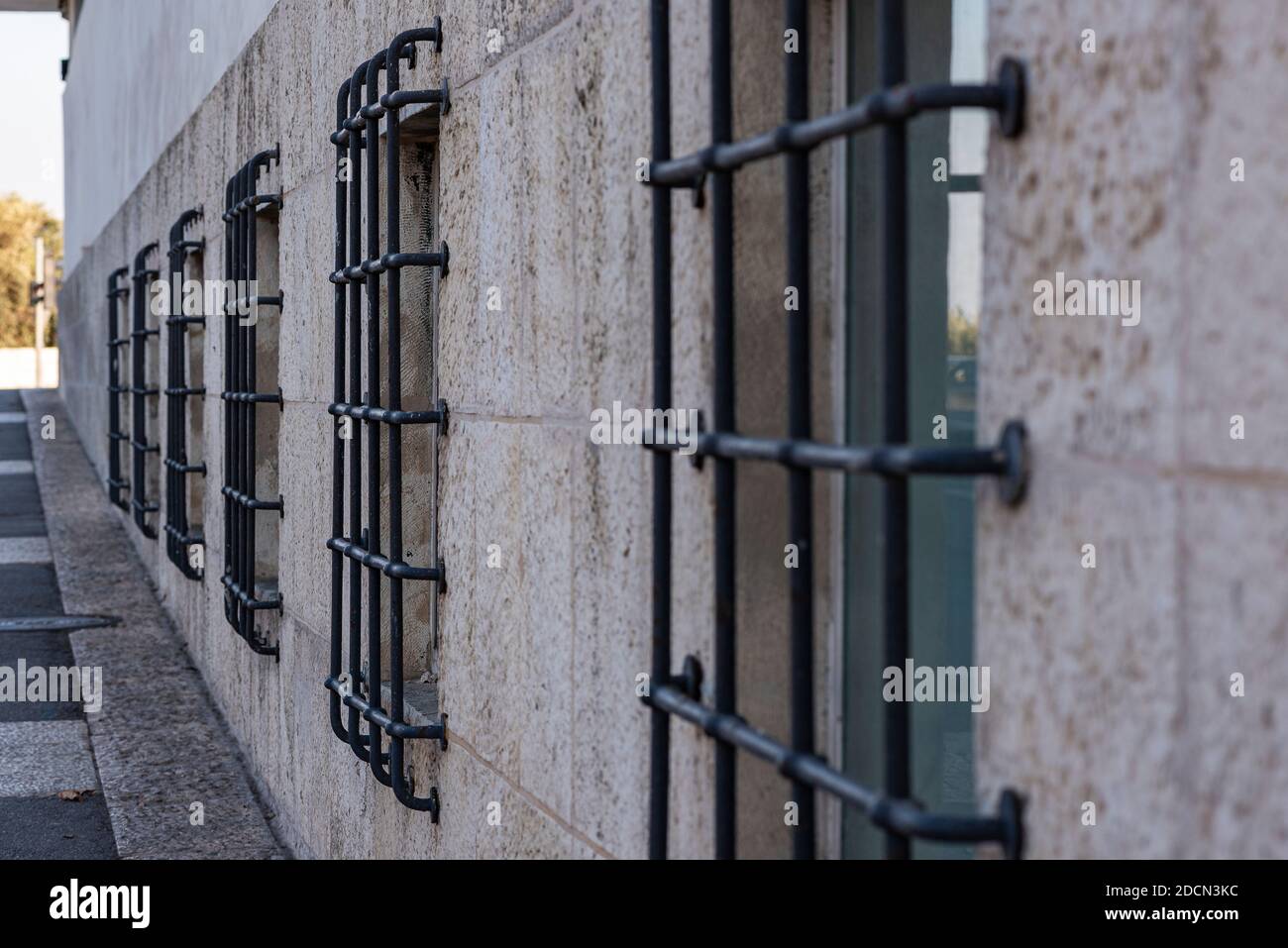 Old Window With Rusty Forged Bars In White Wall Background. The windows ...