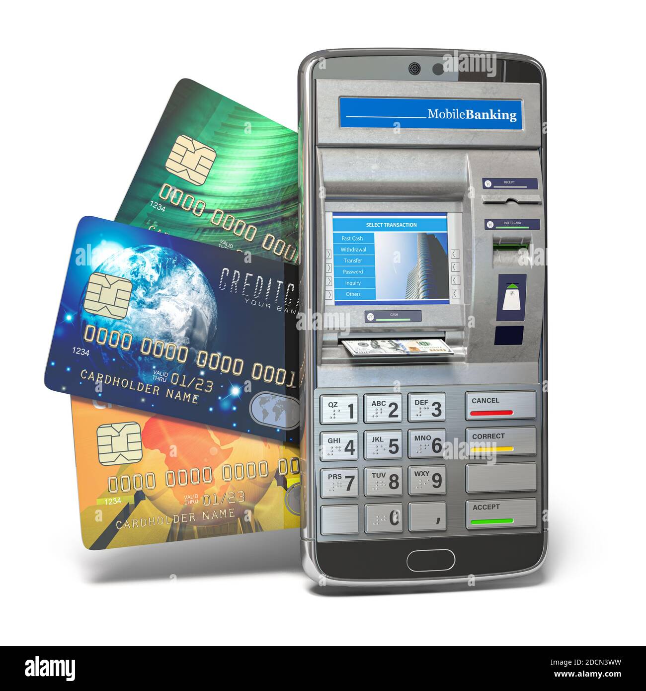 Mobile online banking and payment concept. Smart phone as ATM. Elements ...