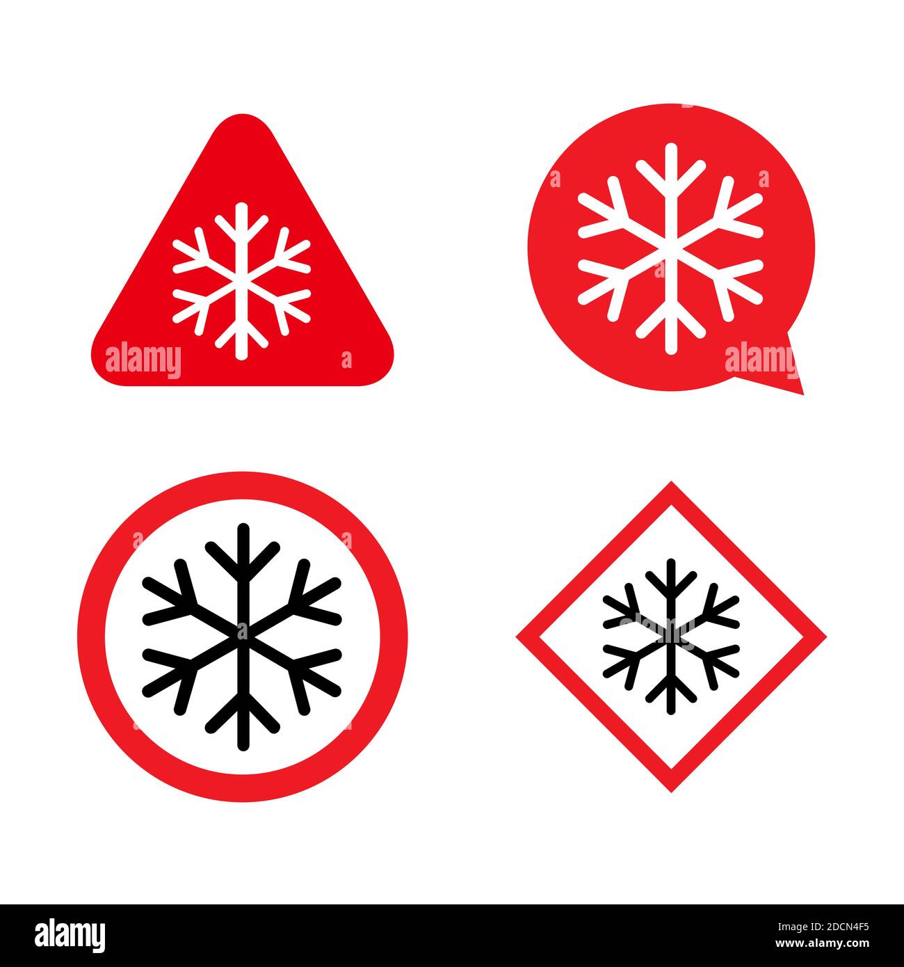 Set of snow winter icon, danger ice flake sign, risk alert vector ...