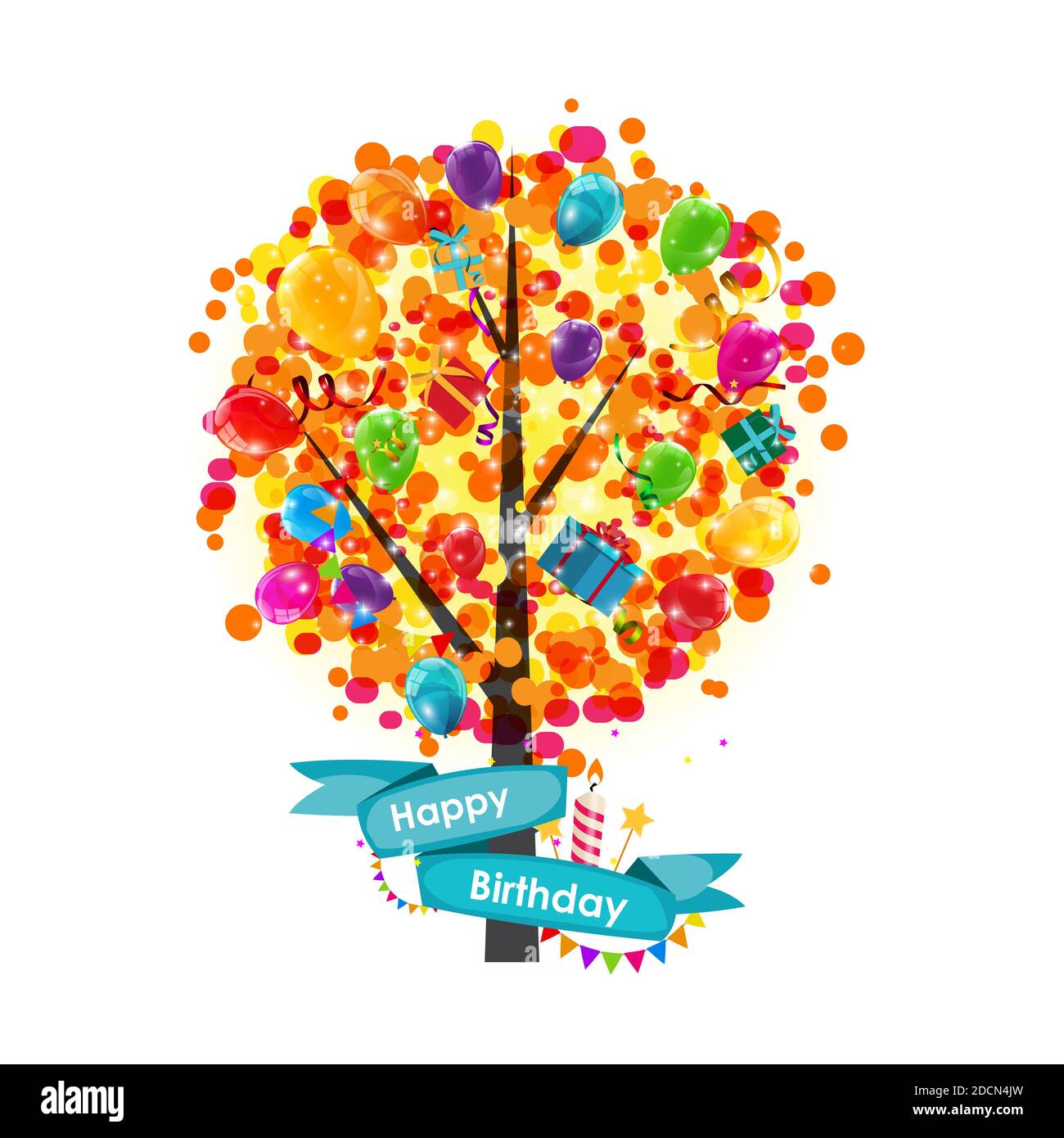 Color Glossy Balloons Tree Background. Happy Birthday Concept ...