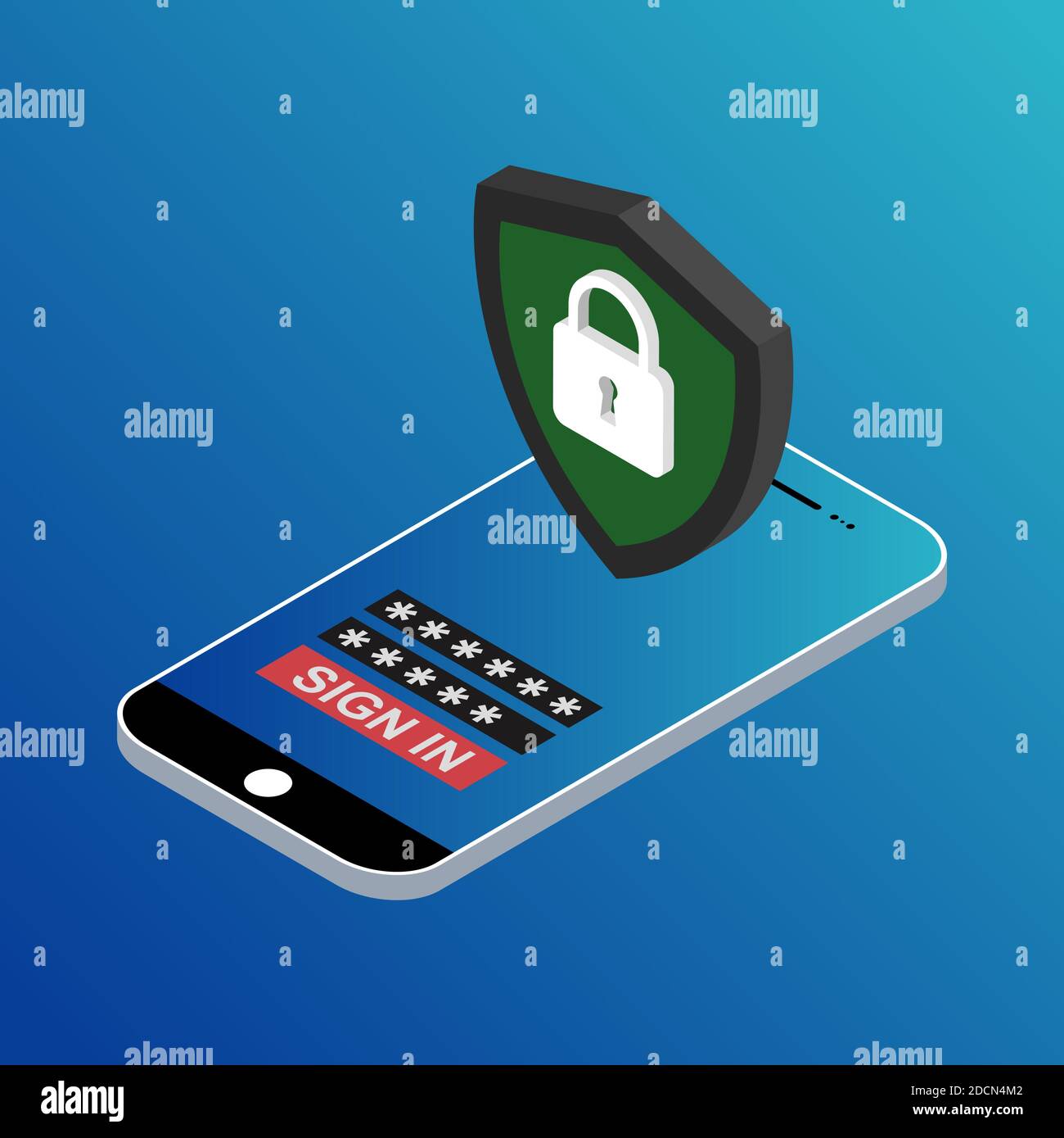 Password Authorization Concept Phone Security Shield Lock With Isometric 3d View Of Login