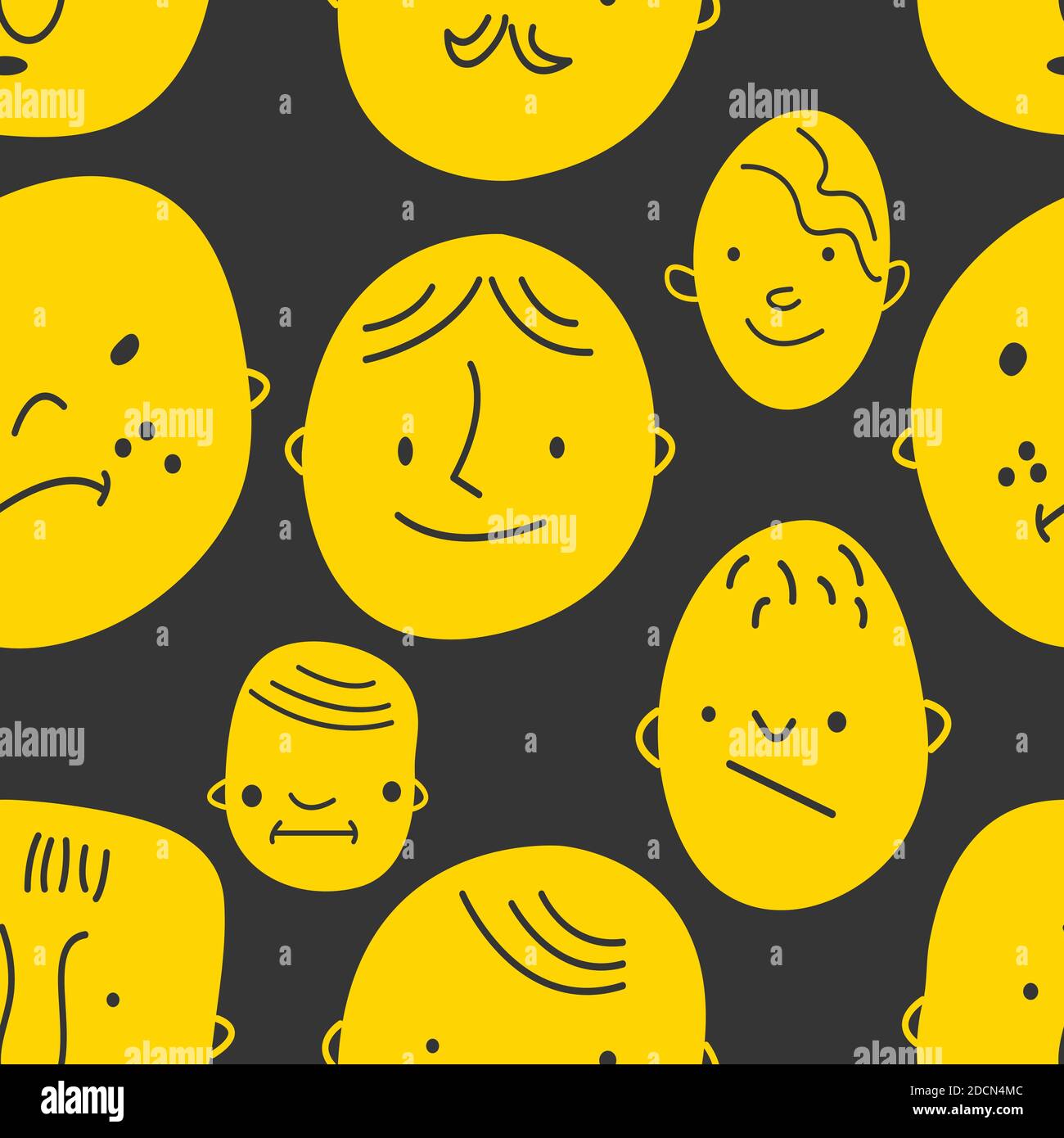 Seamless hand drawn pattern with different faces. Background with ...