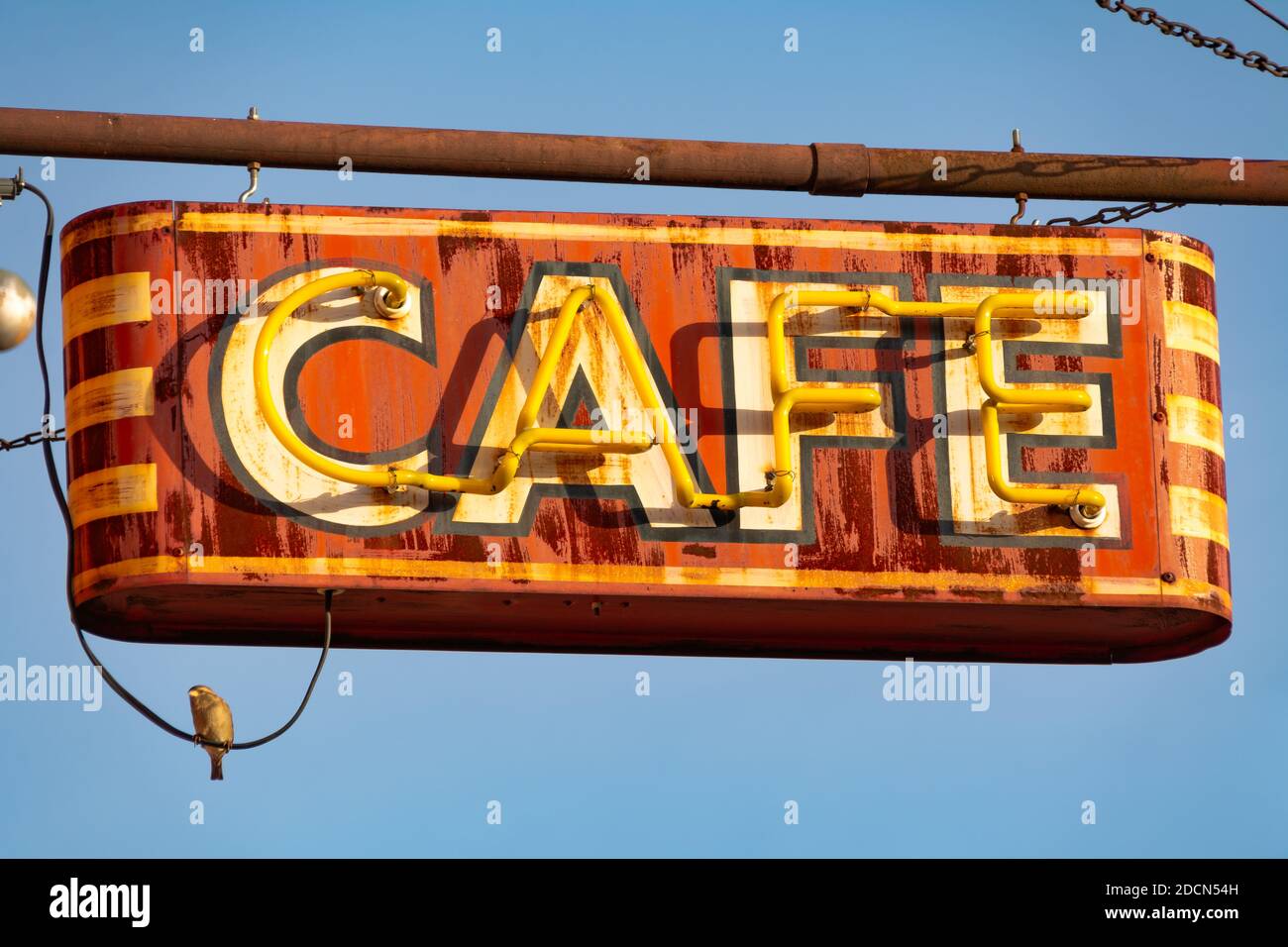 Old rusted neon cafe sign in small Midwest town. Elmwood, Illinois ...