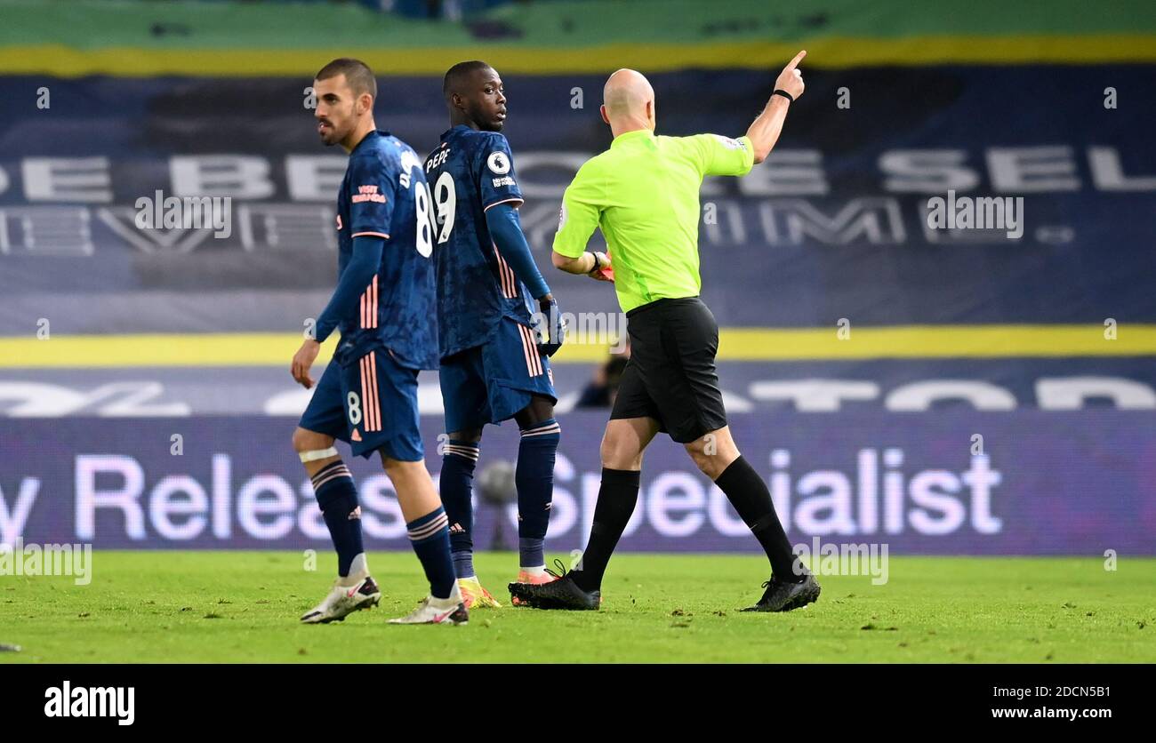Arsenal's Nicolas Pepe (centre) is sent off after being shown a red ...