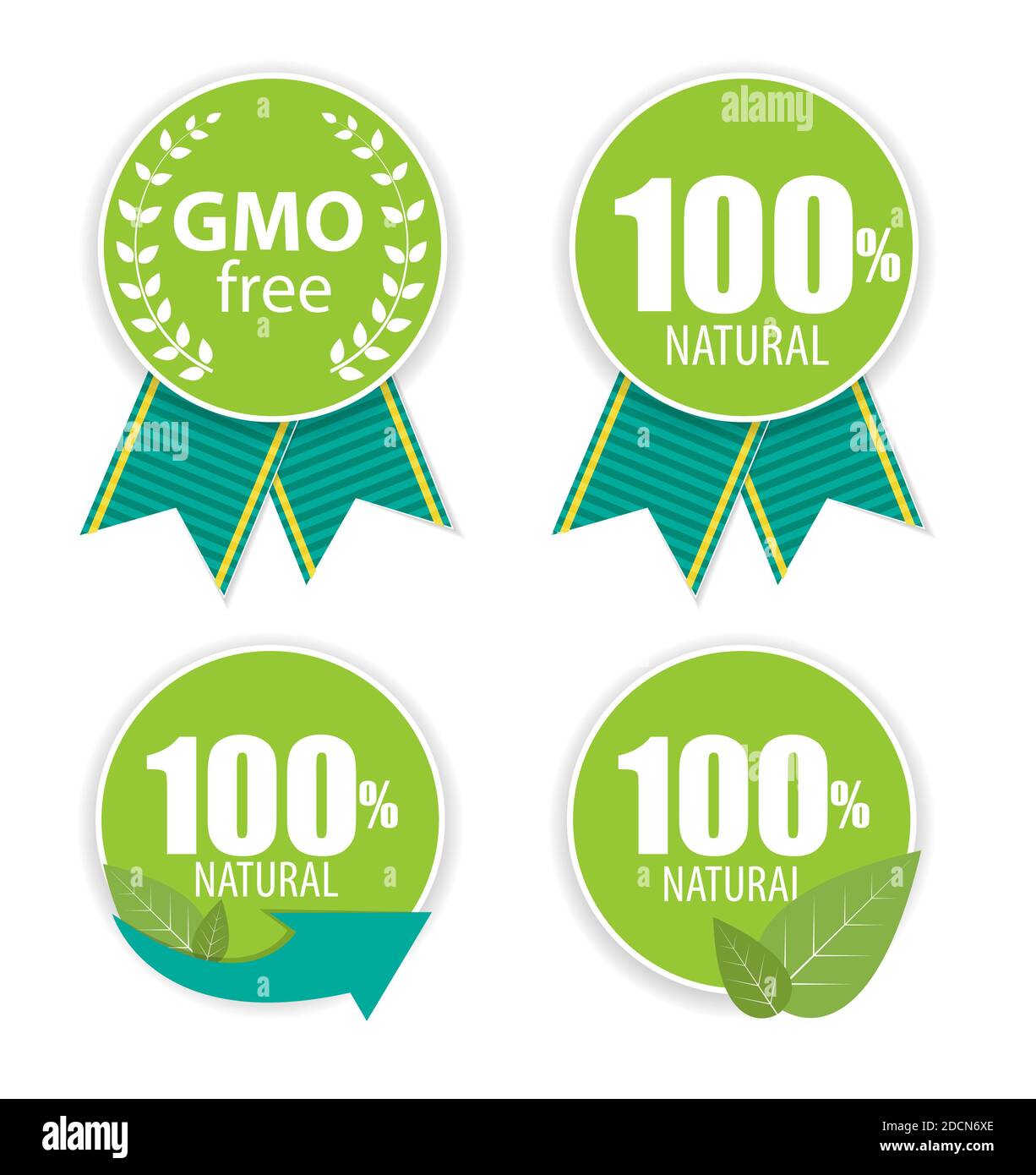 Gmo Free and 100 Natural Label Set Illustration Stock Photo - Alamy