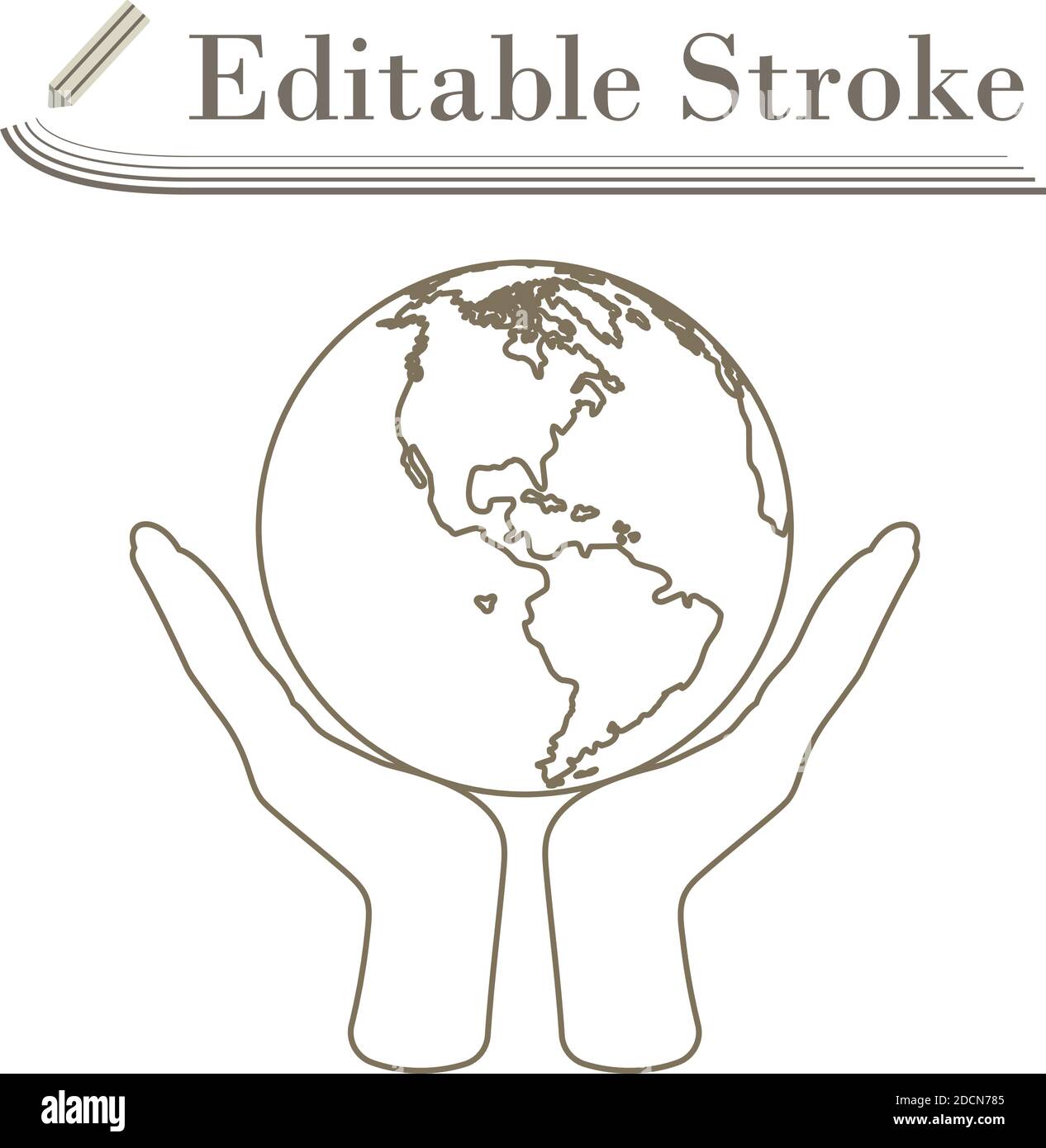 Hands Holding Planet Icon. Editable Stroke Simple Design. Vector ...