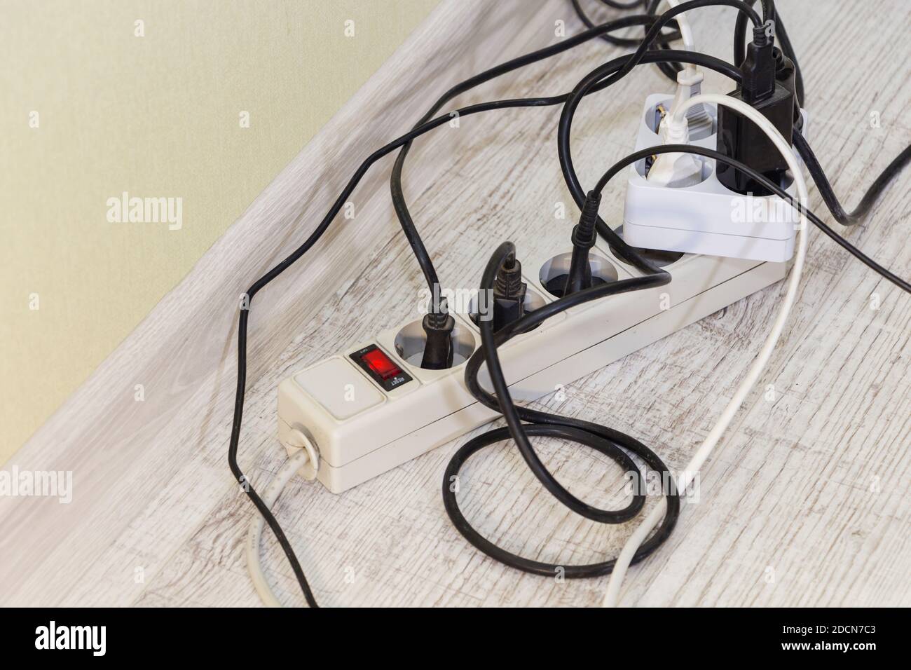 Lots of electrical outlets-enabled devices. Power saving Stock Photo ...