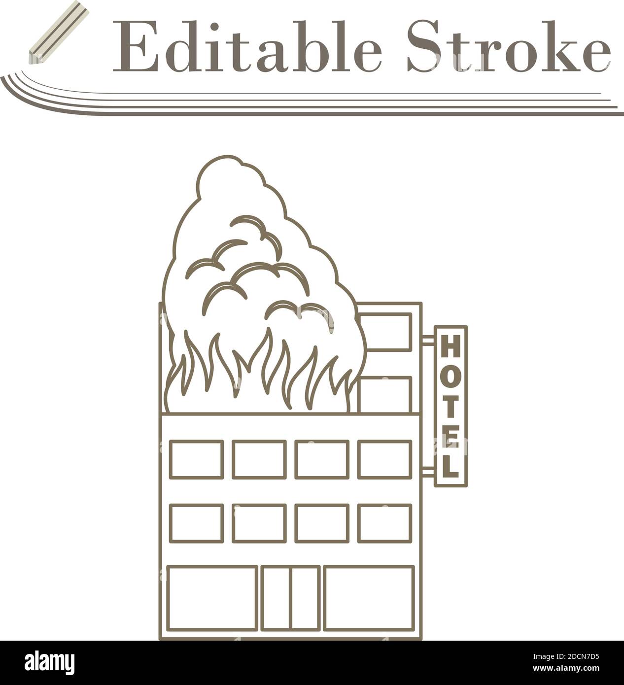 Hotel Building In Fire Icon. Editable Stroke Simple Design. Vector ...
