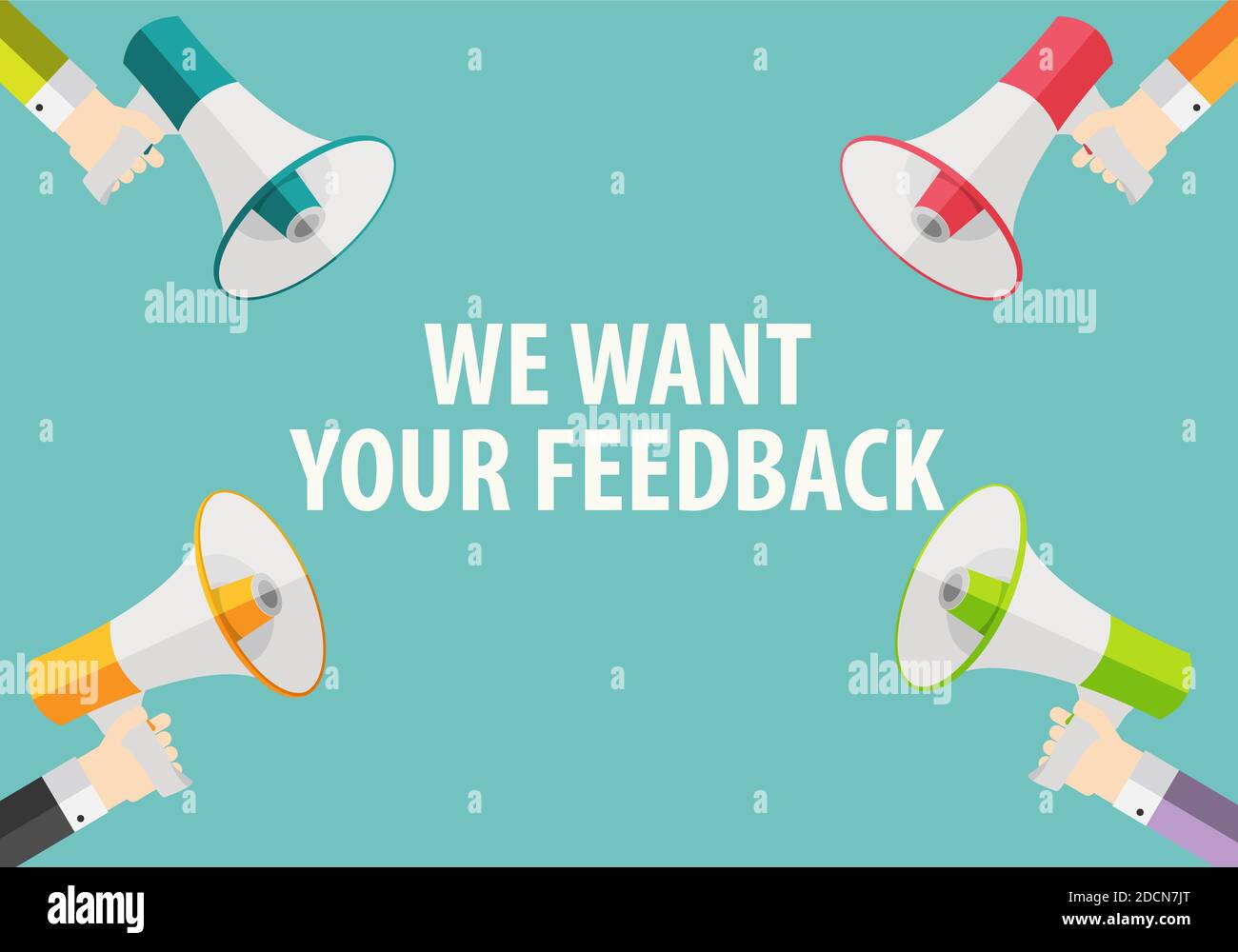 We Want Your Feedback Background. Hand with Megaphone and Speech Bubble ...