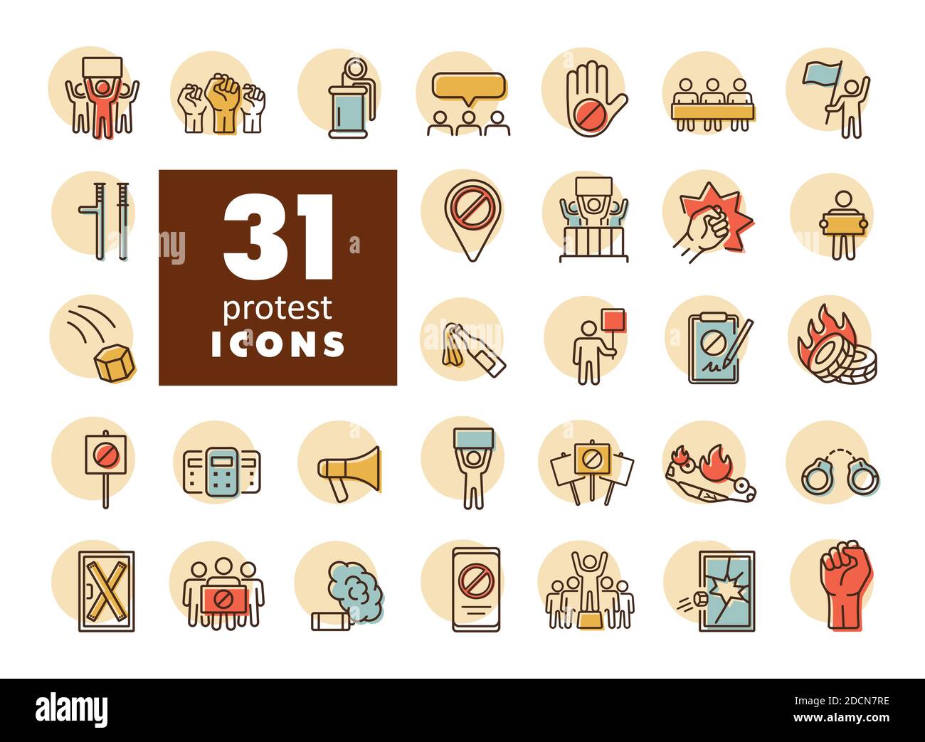 Protest, demonstration, strike, revolution set vector icons. Graph ...