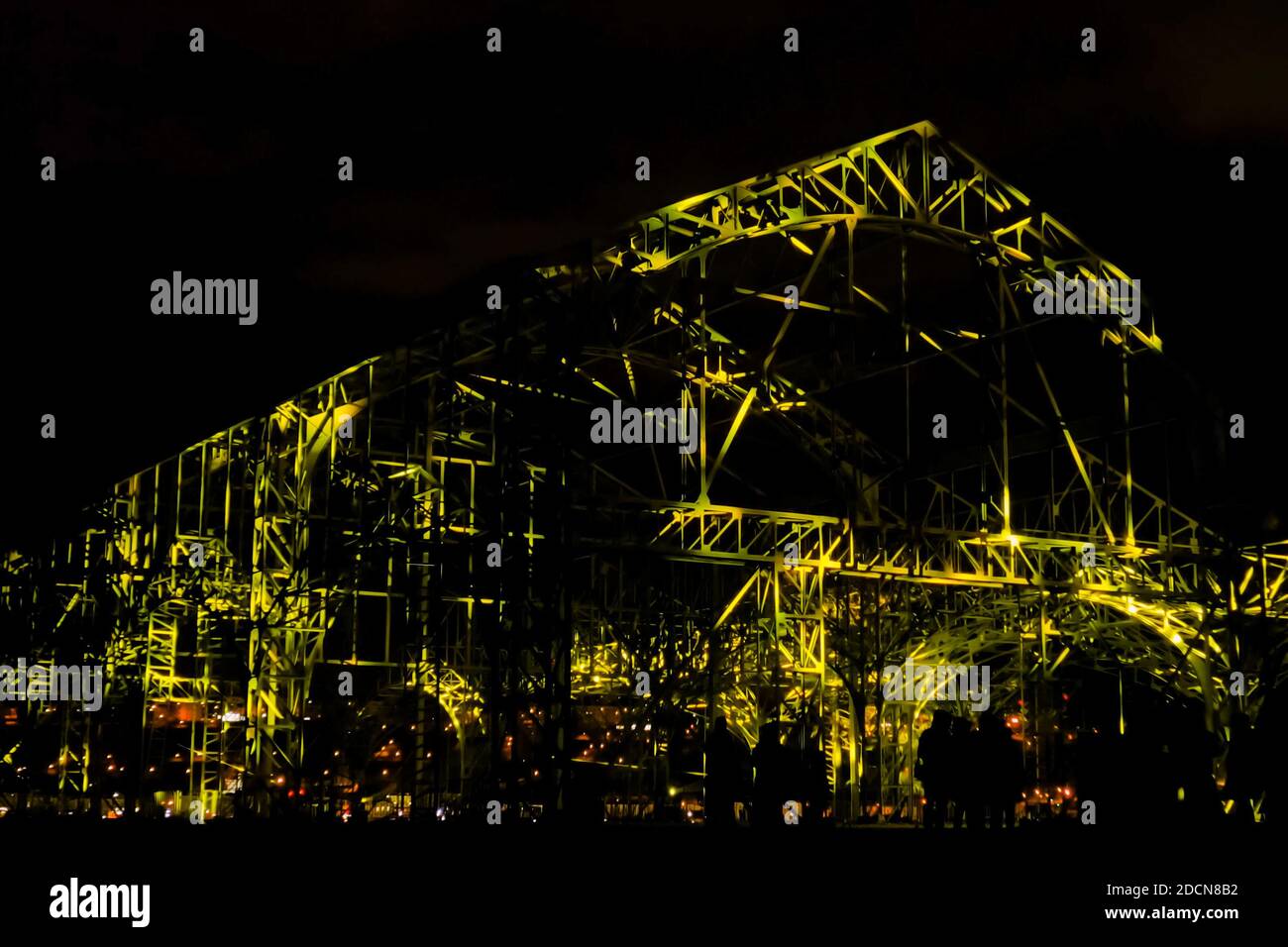 Colorful video mapping show projected on wall of historical building on ...