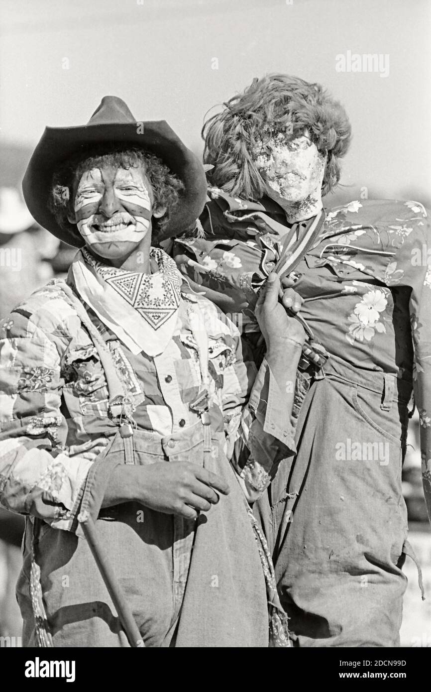 Vintage photo of a rodeo clown and dummy at the Crowsnest Pass Rodeo ...