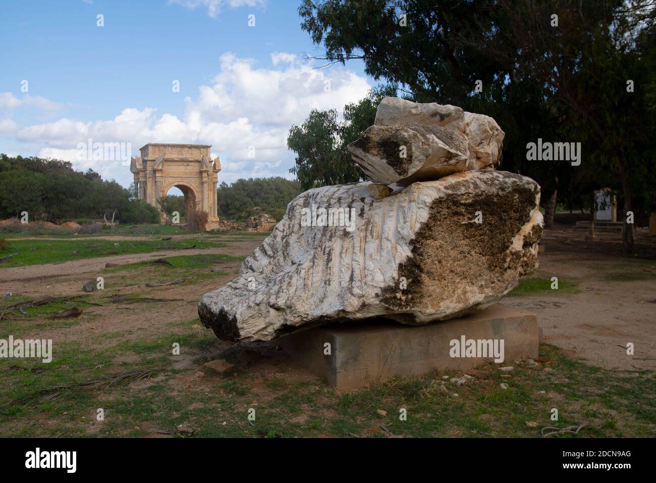 The Arch of Septimius Severus in the archaeological site of Leptis ...