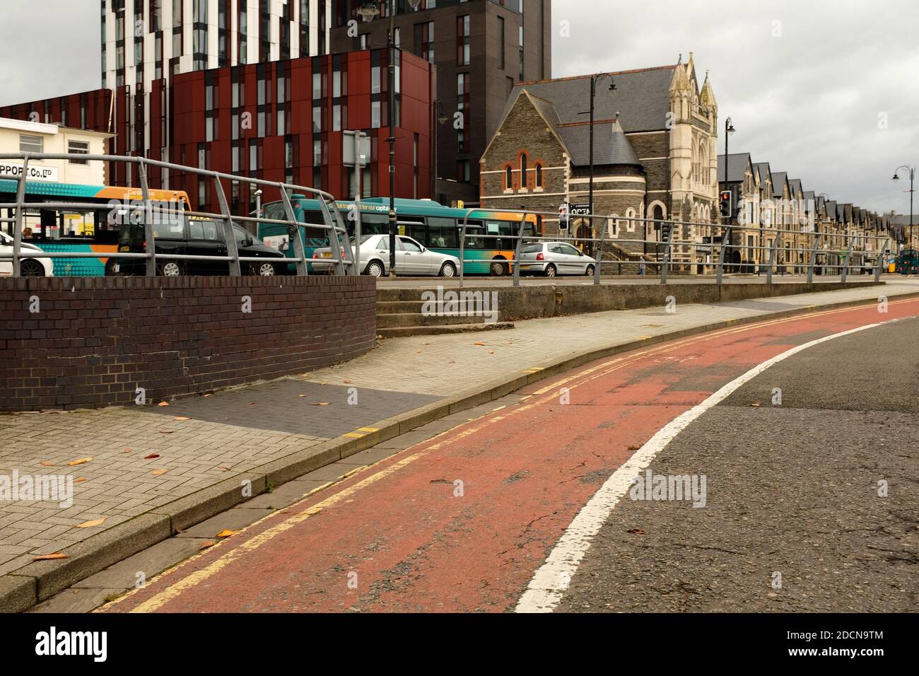 November 2020 - Red cycle lanes in the Welsh capital city of Cardiff ...
