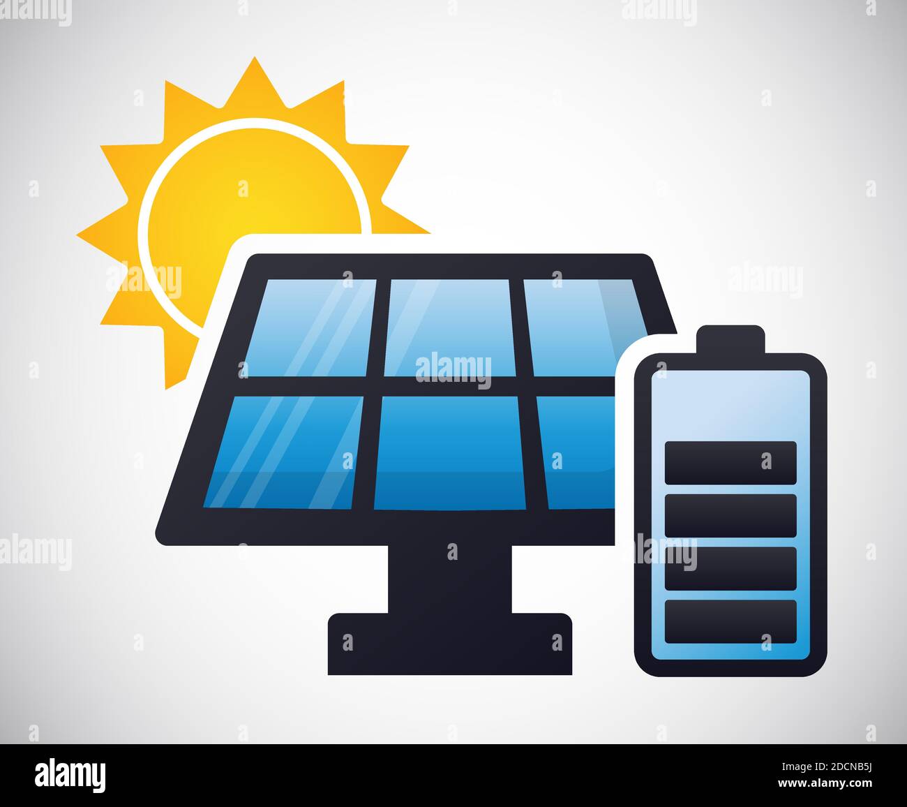 Sun is charging battery by solar energy panel colorful vector icon ...