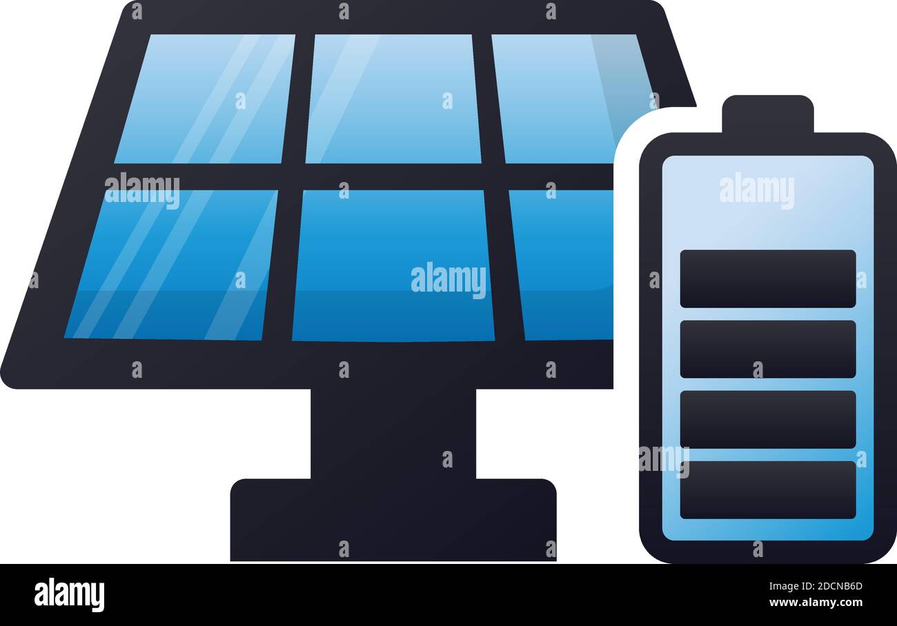 Solar energy panel is charging a battery colorful icon vector ...