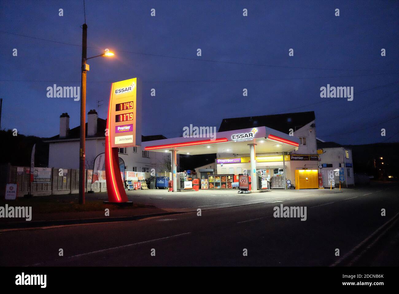 November 2020 - Night time village petrol station in the Somerset ...