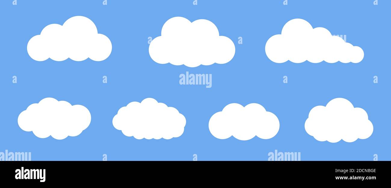Different fluffy cloud shape illustration in blue sky vector symbols ...