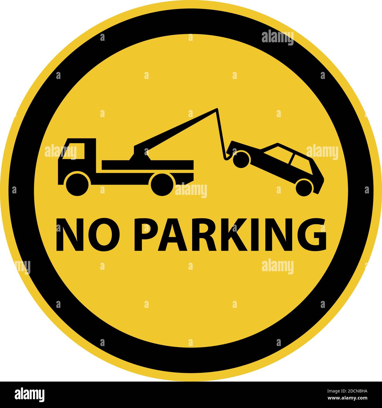 Yellow no parking car tow warning sign with round shape and black frame ... Yellow no parking car tow warning sign with round shape and black frame ...