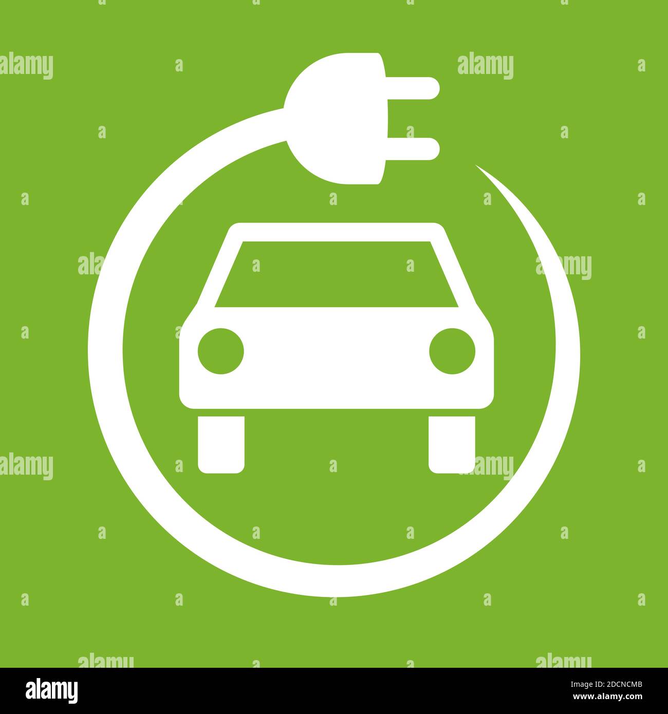 Electric car with plug charging symbol icon on green background Stock ...